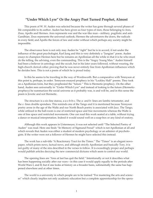 â Under Which Lyreâ Or the Angry Poet Turned Prophet, Almost