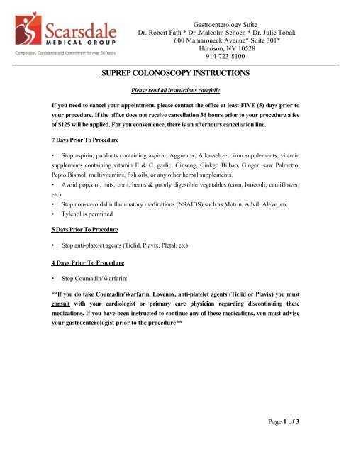 suprep colonoscopy instructions - Scarsdale Medical Group