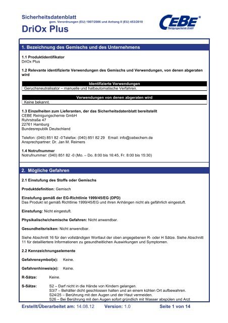 DriOx Plus - CEBE Reinigungschemie GmbH