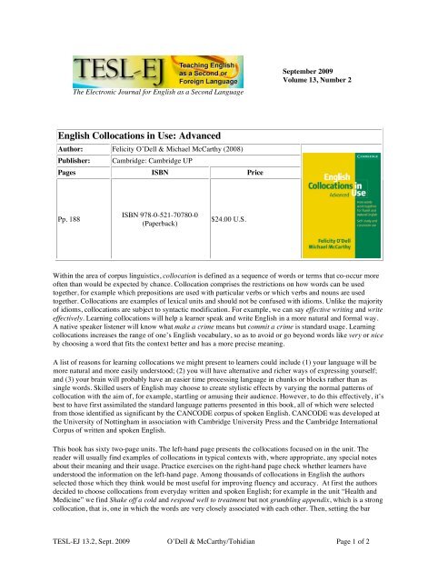 English Collocations in Use Advanced - TESL-EJ