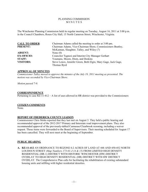 PLANNING COMMISSION - City of Winchester, VA