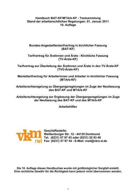Handbuch BAT-KF/MTArb-KF - Textsammlung Stand der ... - vkm-rwl