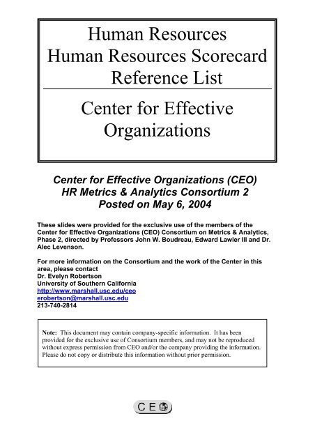 Human Resources Human Resources Scorecard Reference List ...