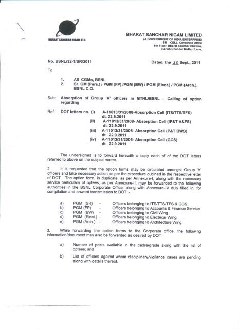 bharat sanchar nigam limited - Punjab Circle's Intranet Site - BSNL