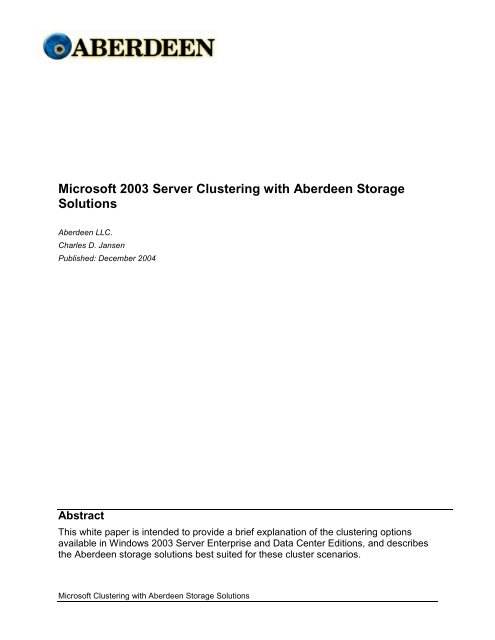 Microsoft 2003 Server Clustering with Aberdeen Storage Solutions