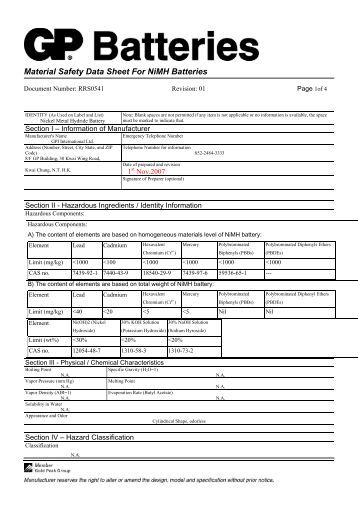 Ni-MH Batteries product range data sheet ... - Steatite Batteries