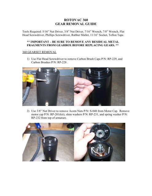rotovac 360 gear removal guide - Carpet Cleaning Equipment