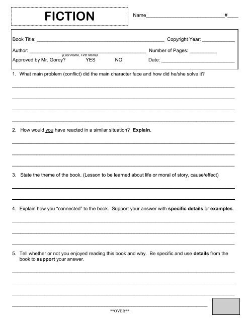 Book Report 5th Grade