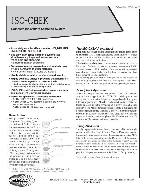 ISO-CHEK Isocyanate Sampling System Product Data ... - SKC Inc.