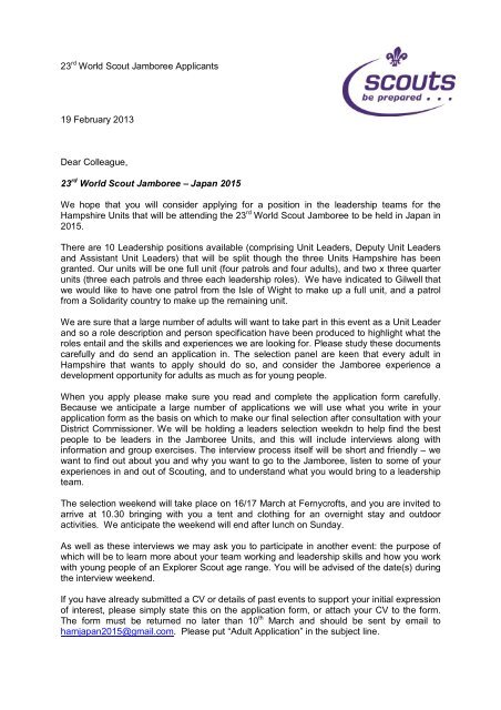 Applicants letter - Hampshire County Scouts