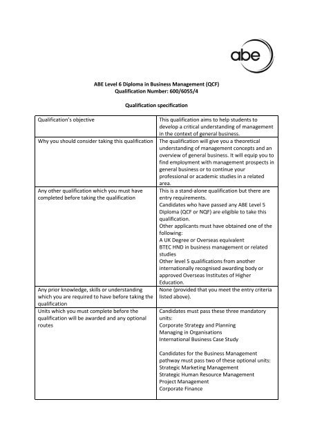 ABE Level 6 Diploma in Business Management - Association of ... ABE Level 6 Diploma in Business Management - Association of ...