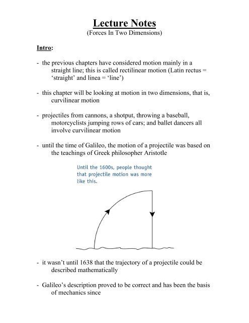 Lecture Notes Projectile Motion Dickey Physics