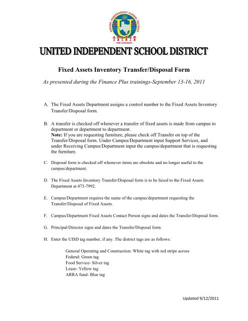 Fixed Assets Inventory Transfer/Disposal Form
