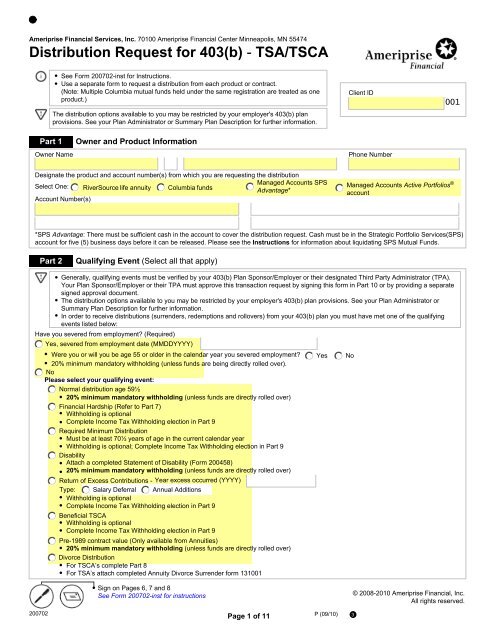 Ameriprise-RiverSource 403(b) Distribution Request ... - myGLPAgent
