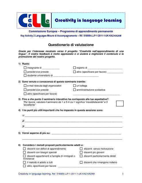 Questionario di valutazione - crealle