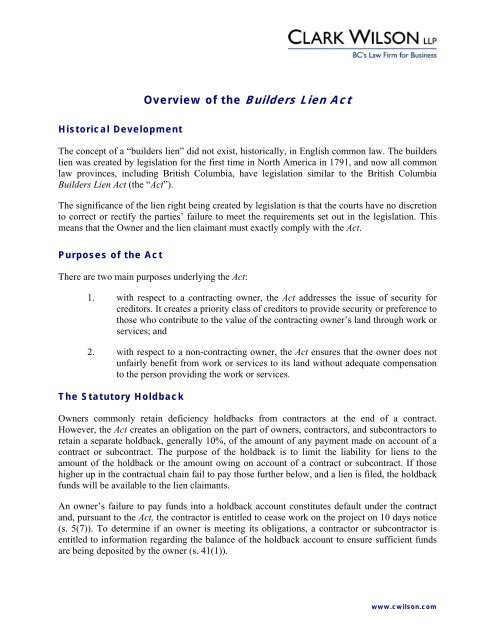Overview of the Builders Lien Act