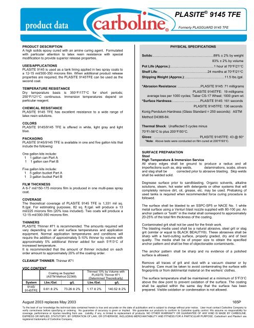 PLASITE 9145 TFE - Carboline