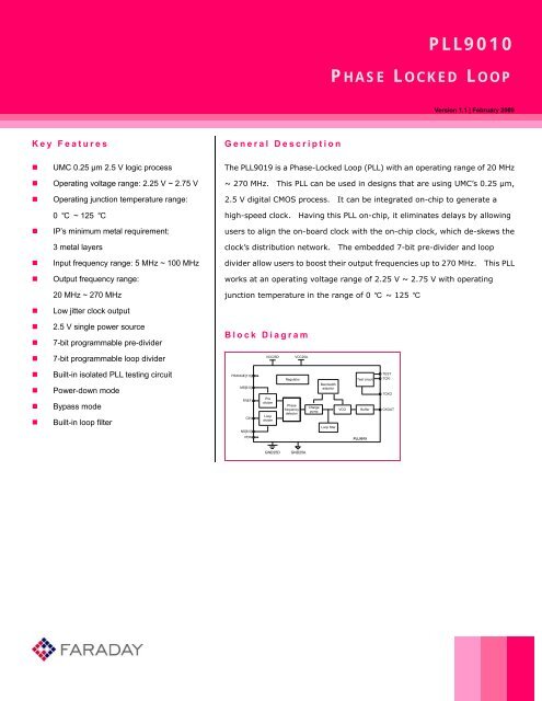 pll9010 phase locked loop - Faraday Technology Corporation
