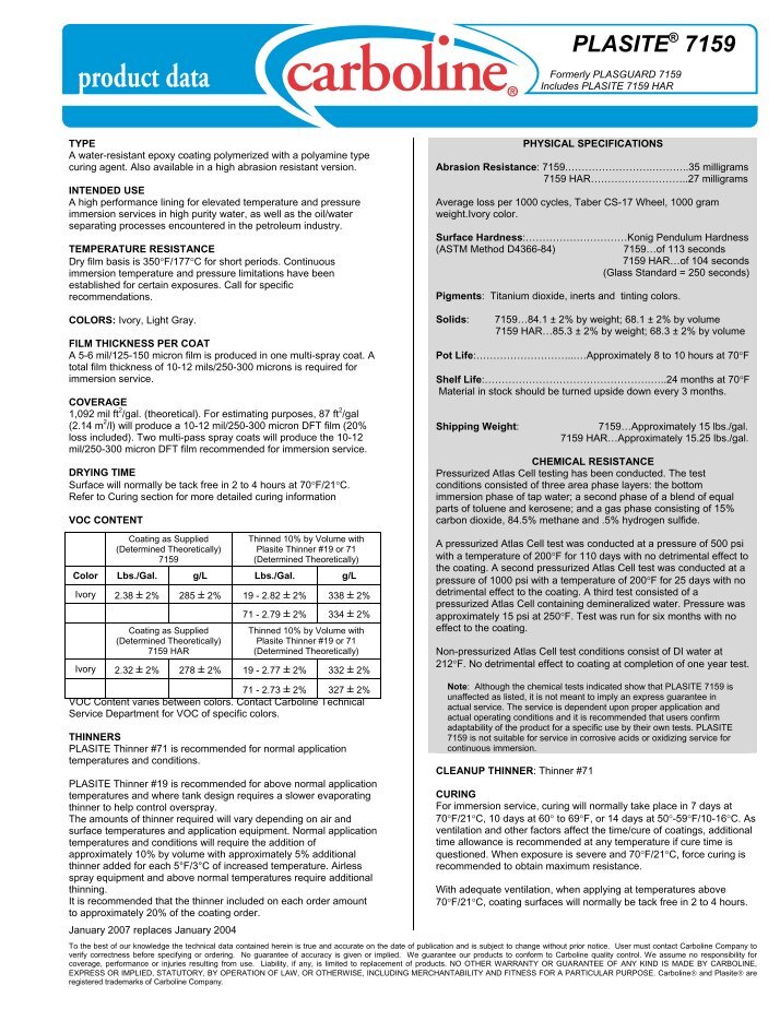 PLASITE 9145 TFE - Carboline