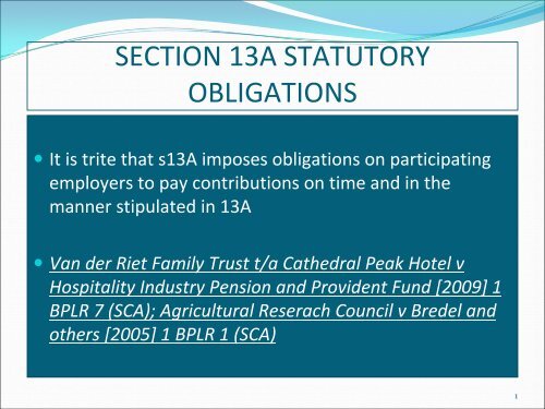 SECTION 13A STATUTORY OBLIGATIONS
