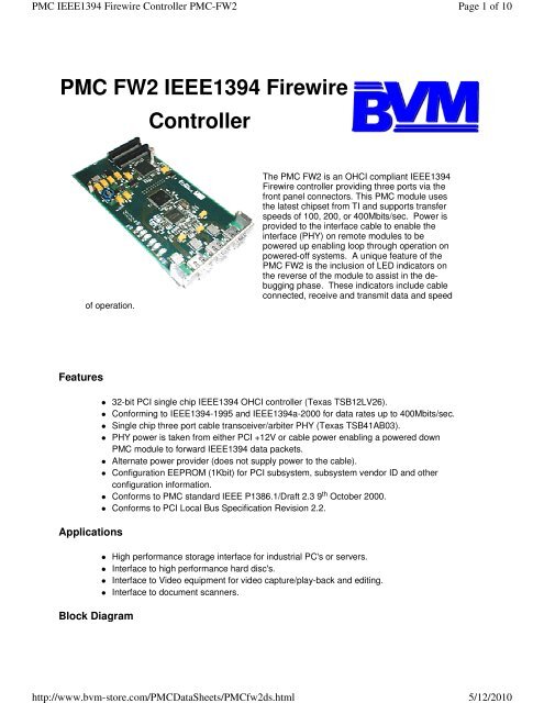 PMC FW2 IEEE1394 Firewire Controller - ADI