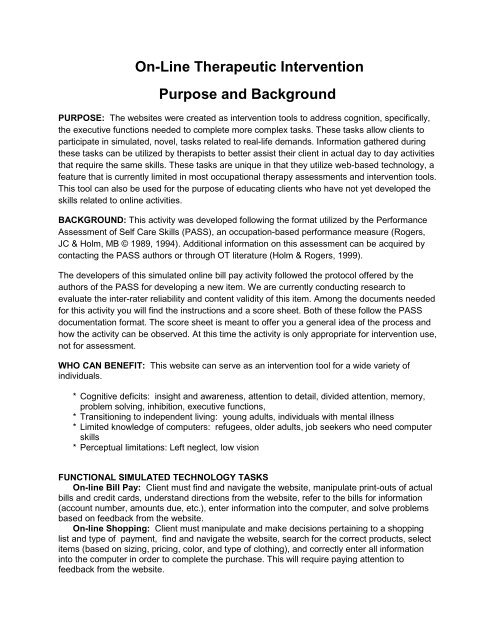 On-Line Therapeutic Intervention Purpose and Background