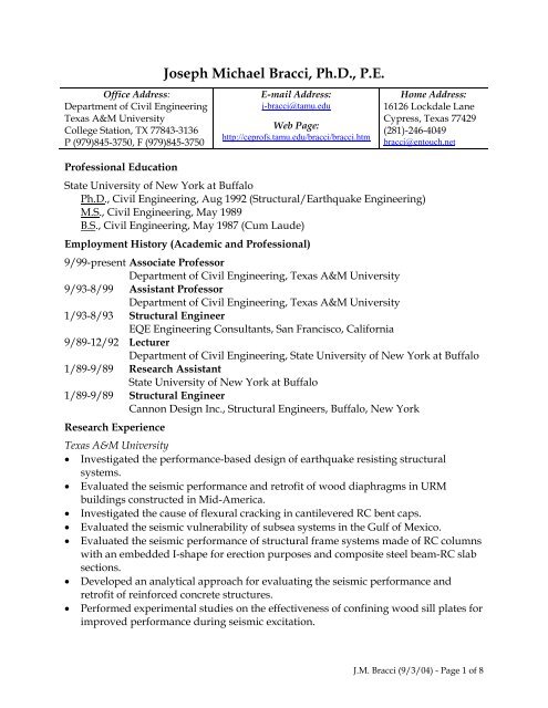 Joseph Michael Bracci, Ph.D., P.E. - CUREe