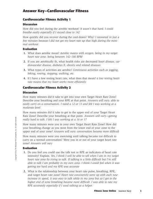 Answer Key—Cardiovascular Fitness - Glencoe