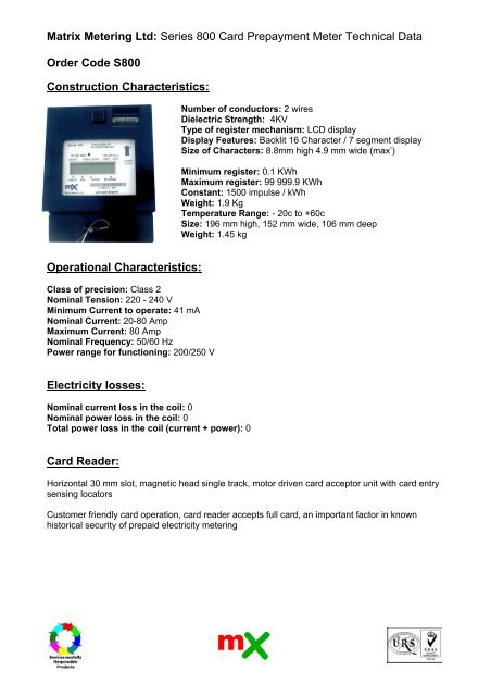 Matrix Metering Ltd: Series 800 Card Prepayment Meter ... - Darlas