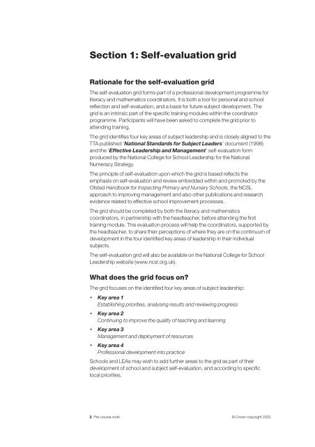 Section 1: Self-evaluation grid
