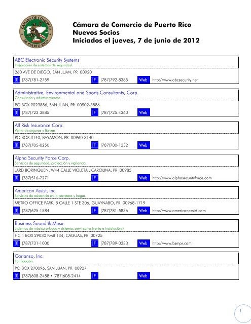 Lista de Nuevos Socios - CÃ¡mara de Comercio de Puerto Rico