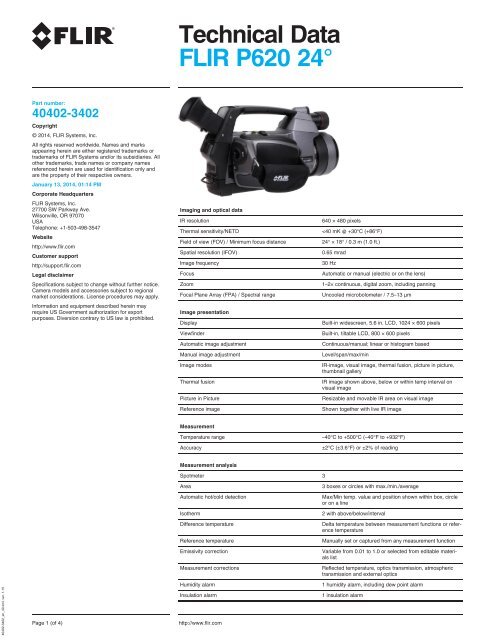 Technical Data FLIR P620 24Â° - FLIR Customer Support Center - Flir ...