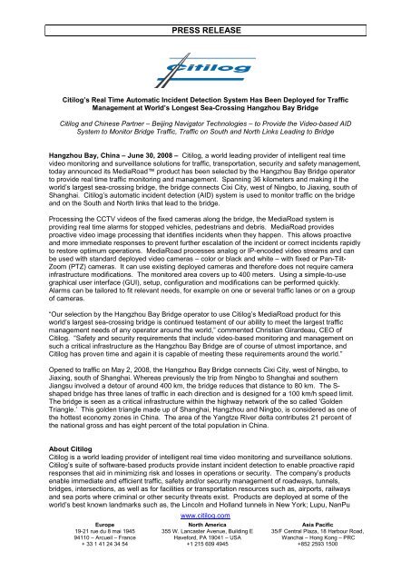 Citilog Deploys its Incident Detection system on the longest Bridge ...