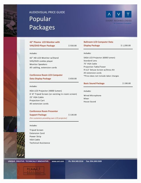 Audio Visual Price Guide from AVT - Bonaventure Resort & Spa