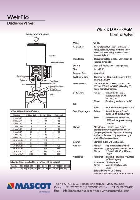 WeirFlo CONTROL VALVES WEIR & DIAPHRAGM Control Valve