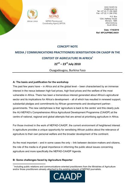 CONCEPT NOTE MEDIA / COMMUNICATIONS ... - CAADP