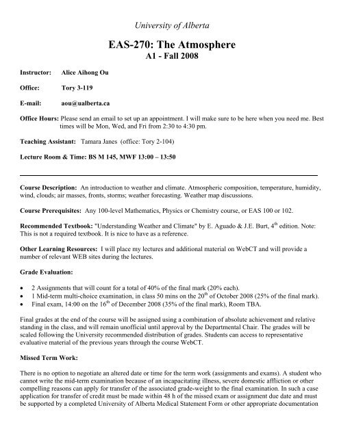 EAS-270: The Atmosphere - Earth and Atmospheric Sciences