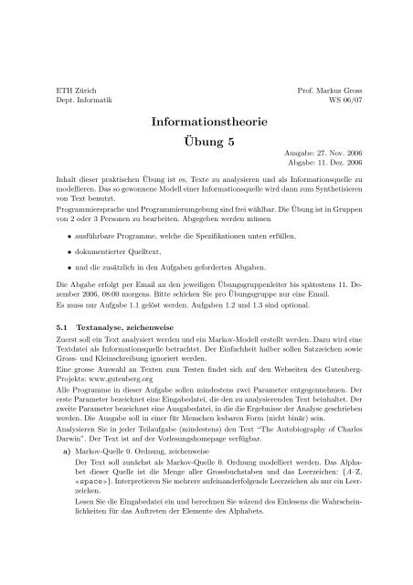 Informationstheorie Â¨Ubung 5 - ETH ZÃ¼rich