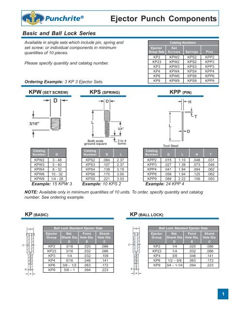Ejector Punch Components - Anchor Lamina Inc