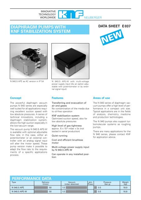 DIAPHRAGM PUMPS WITH KNF STABILIZATION SYSTEM