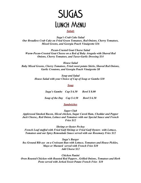 Suga's Lunch Menu Here