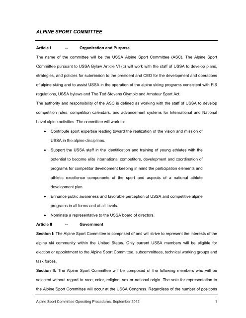 Alpine Sport Committee Operating Procedures - USSA