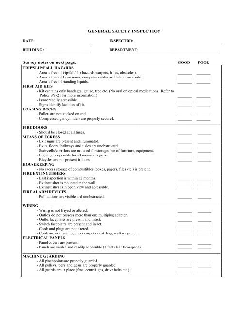 PMA SAFETY INSPECTION