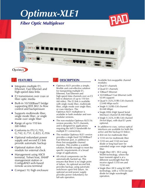 Data sheet for Optimux-XLE1 - pdf