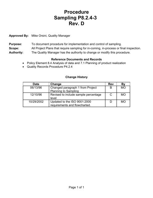 Procedure Sampling P8.2.4-3 Rev. D - Quality Coils