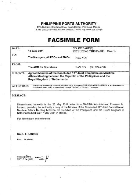 FACSIMILE FORM - Philippine Ports Authority FACSIMILE FORM - Philippine Ports Authority