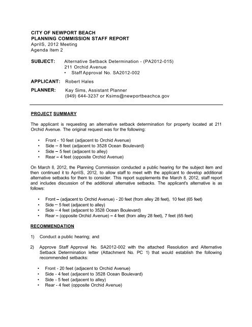 Setbacks - City of Newport Beach