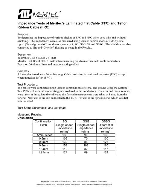 Impedance Tests of Meritec's Laminated Flat Cable (FFC) and ...