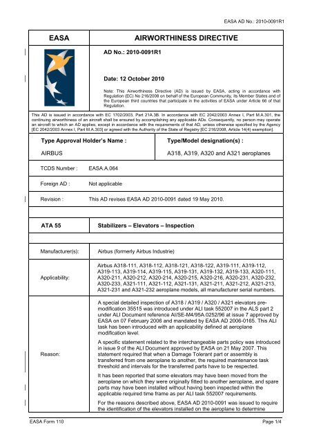 EASA AIRWORTHINESS DIRECTIVE