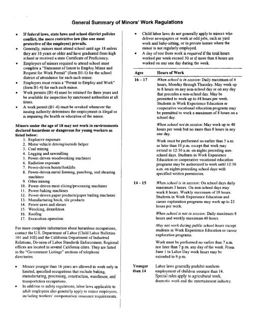General Summary of Minors' Work Regulations